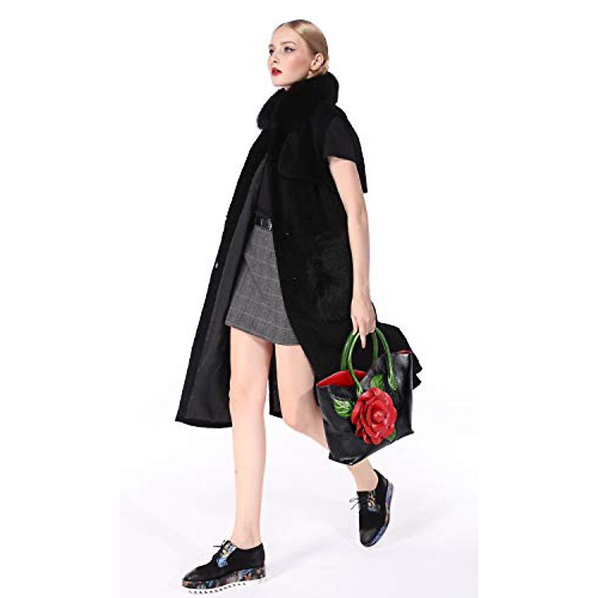 PIJUSHI Designer Genuine Leather Purses and Handbags for Women Satchel Flower Handbag (8825 Black)