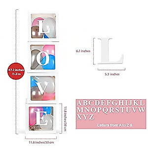 ToBsoft 4pcs Baby Shower Boxes with 52 Letters (2 Set A-Z ) Letters and 32 Balloons White Clear Balloon Box Blocks for Baby Shower and Birthday Party, Blue