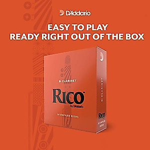 Rico Bb Clarinet Reeds - Reeds for Clarinet - Thinner Vamp Cut & Unfiled for Ease of Play, Traditional Blank for Clear Sound - Clarinet Reeds 3 Strength, 3-Pack