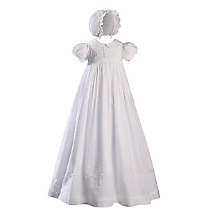 Hand Embroidered 33" Short Sleeve Heirloom Christening Gown w/Shadow Embroidery White