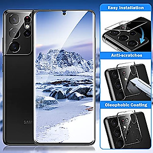 [2+2 Pack] EGV Compatible for Samsung Galaxy S21 Ultra 5G 6.8-inch, Flexible TPU Screen Protector and Tempered Glass Camera Lens Protector [Support Fingerprint Reader] [Easy Installation] Model No.ZZU