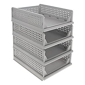 Creekview Home Emporium Stacking Drawer Organizer - 4pc Gray Plastic Stackable Drawers - Front Opening Storage Bins