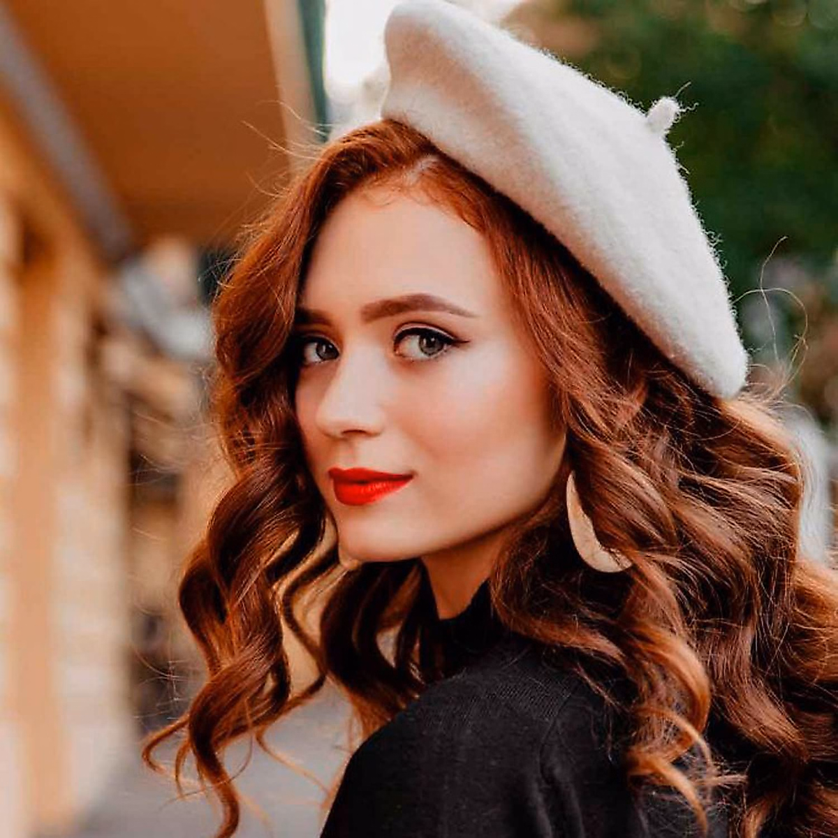 Women's French Beret Hat Solid Color Plain Wool Classic Traditional Artist Cap (US, Alpha, One Size, White)