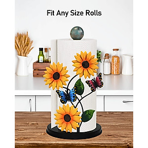 Metal Sunflower Paper Towel Holder, Kitchen Sunflower Decor Accessories, Art Decorative Rolls Holder Countertop for Standard or Jumbo-Sized Rolls Organization & Storage
