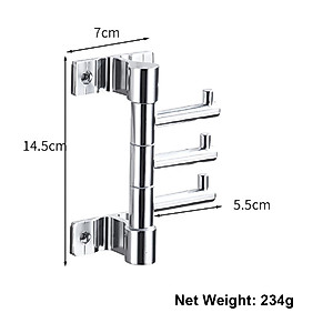 Swivel Coat Rack with Multiple Hooks for Bathroom and Wall Mount - Heavy Duty Towel Rack with Vertical Swivel Arms, Hat and Key Holder Hanger (Silver, 3 Arms)