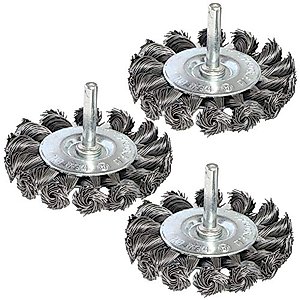 Yutnqin 3PCS 3 Inch Knotted Wire Wheel Brushes Kit for Drill with 1/4-Inch Shank,Twist Brush Set Perfect for Rust Removal, Corrosion and Paint,Wire Wheels for Power-Operated Grinders