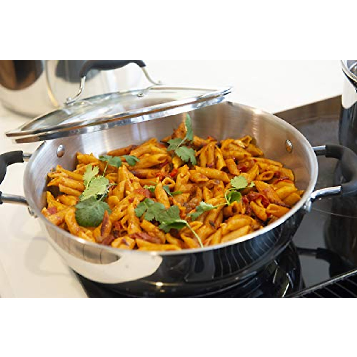 AVACRAFT 18/10 Stainless Steel Everyday Pan with Five-Ply Base, Stir Fry Chef’s Saute Pan with Glass Lid, Multipurpose Stewpot Skillet, Casserole in Pots (11 Inch)