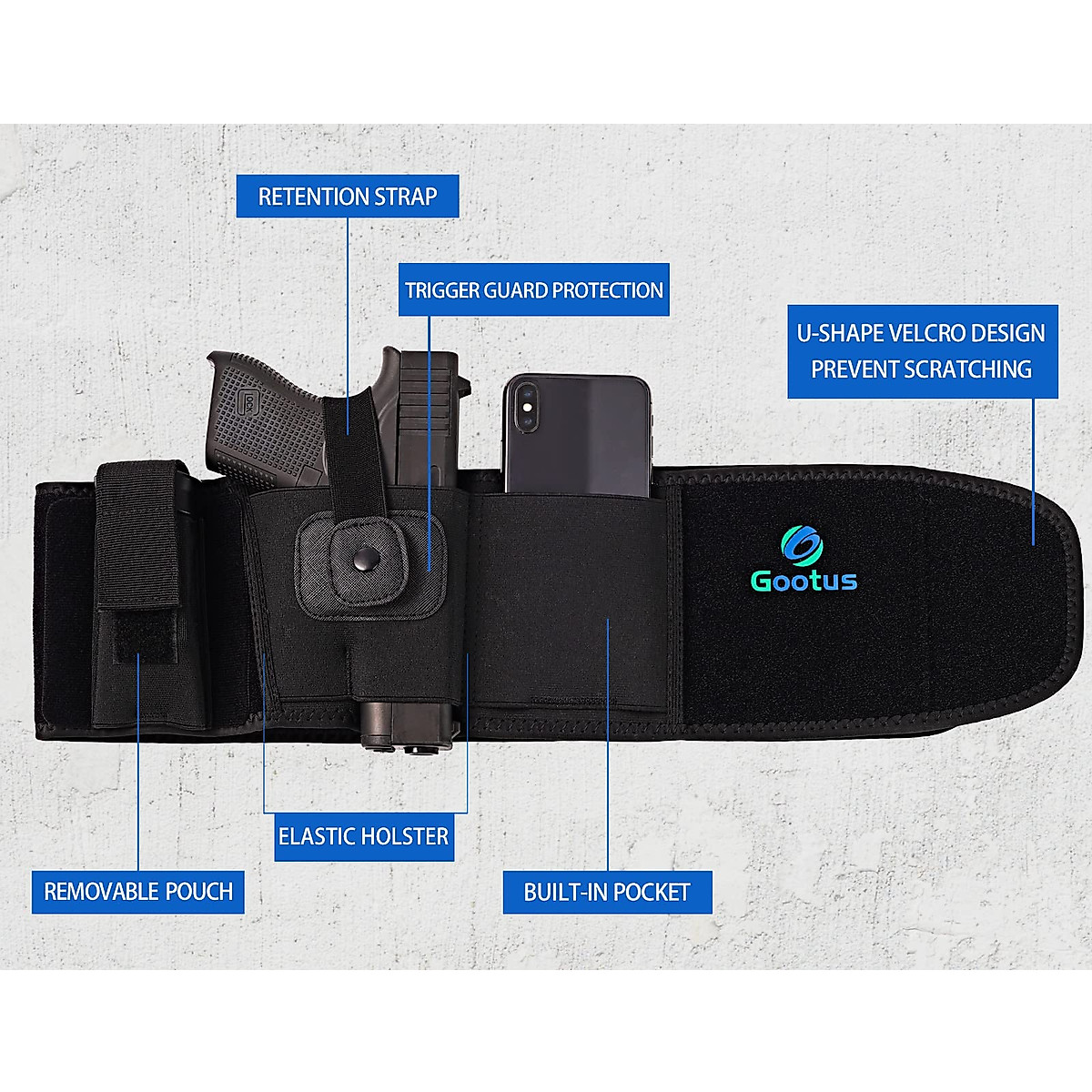 Belly Band Holster for Concealed Carry - Waist Gun Holsters for Men and Women - Fits Glock, Ruger LCP, Taurus, S&W M&P 40 Shield Bodyguard, Sig Sauer, Kahr, Beretta, 1911, etc