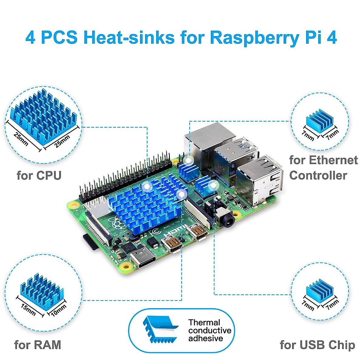 Miuzei Raspberry Pi 4 Case with Fan Cooling , 4 Pcs Aluminum Heat Sinks , Case for Raspberry Pi 4 Model B -Black/Blue (Pi 4 Board Not Included)
