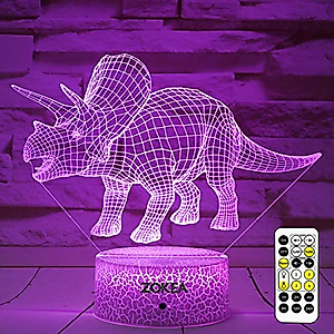 ZOKEA Dinosaur Toys, Dinosaur Gifts for Boys 7 Colors Changing 3D Dinosaur Night Light (4 Patterns) with Timer & Remote Control & Smart Touch, Gifts for Boys Girls Age 2 3 4 5 6 7 8 Year Old Boy Gifts