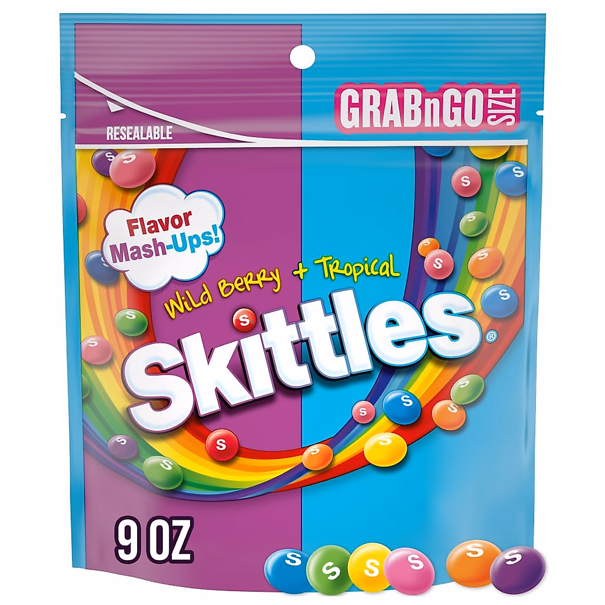 SKITTLES Mash-Ups Wild Berry and Tropical Candy, 9-Ounce Bag