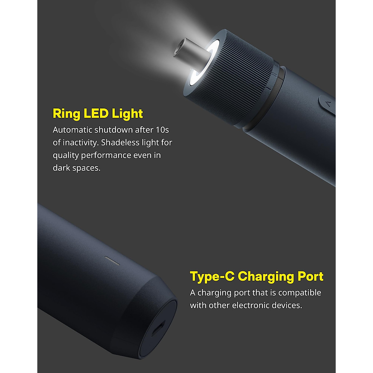 HOTO Electric Screwdriver Rechargeable,25+20 Extra Bits Enhanced Set,3.6V Cordless Screwdriver Set,3 Torque Settings,1500mAh Battery,LED Light for Furniture/Electric Appliances,No Charging Cable