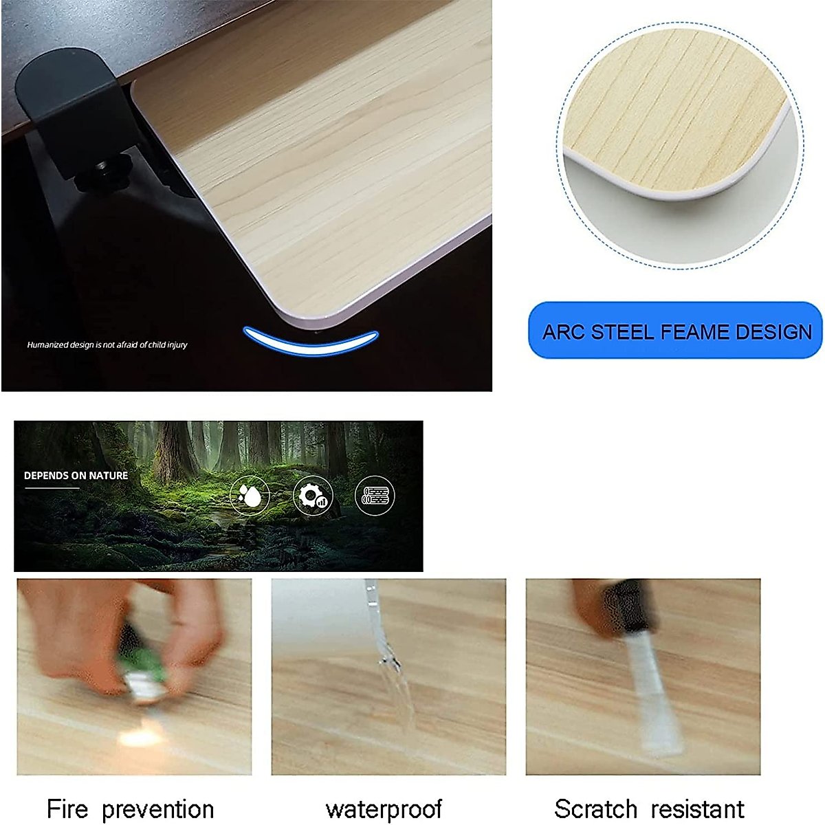 Keyboard Tray Stores Under Desk 4 Colours Wooden Keyboard Tray Storge Shelves Under Desk Sliding, Push-Pull Keyboard Shelf/Keyboard Mouse Support, Height Adjustable Keyboard Drawer Stand
