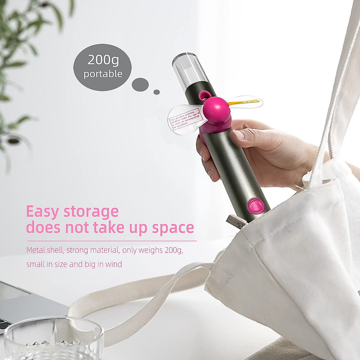 KALAWA Handheld Fan Portable Misting Fan, 3 in 1 Mini Portable Fan, Rechargeable Personal Fan with LED Light Nightlight, Battery Operated Spray Water Fan for Travel, Office, Outdoor