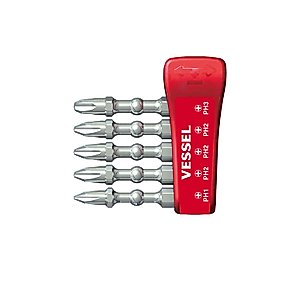 VESSEL Impact Ball Torsion Bits Assort X50 5PC with MAG Charge Holder (PH1/PH2/PH2/PH2/PH3) (IBMG50K001)