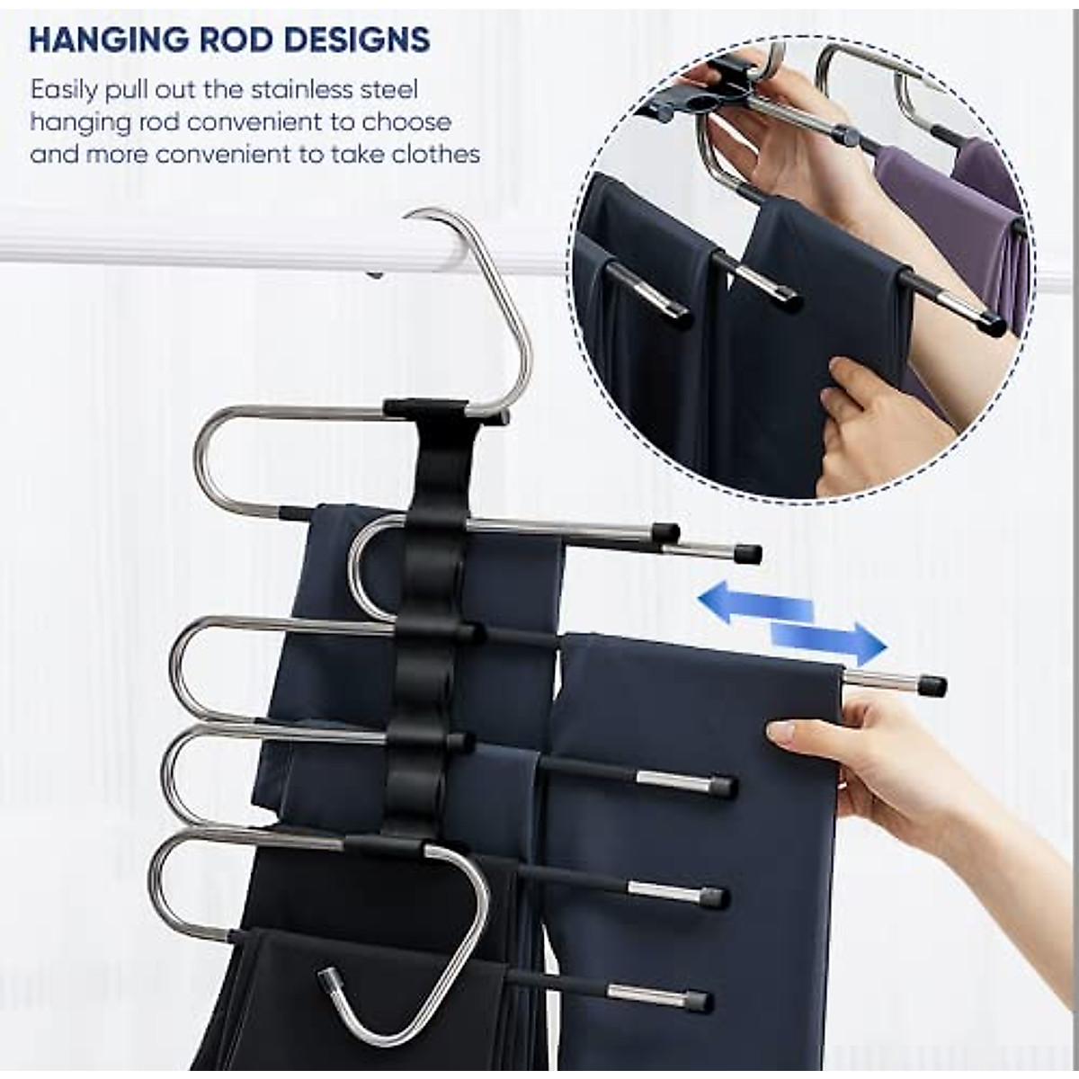 Space Saving Pants Hanger- 2 Pack Closet Organizer Closet Storage Jeans,Trousers Hanger Drying Rack: Leggings, Scarves and Towels Non-Slip Hanger- Space Maximizing Hanging Rack Small Space Organizer
