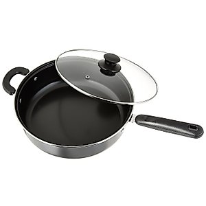 Imperial Home Carbon Steel Pan, Nonstick Frying Pan/Skillet, Non Stick Skillets, Kitchen Cookware, Cooking Pot to Fry Egg, Cook or Reheat Food, Black with Comfortable Handle and Glass Lid (11 inch)