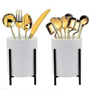 Pgyeb 2 PCS Silverware Holder for Countertop, with Black Metal Frame Kitchen Spoon and Fork Holder, Robust Silverware Caddy 4.7*3.15 inch Black