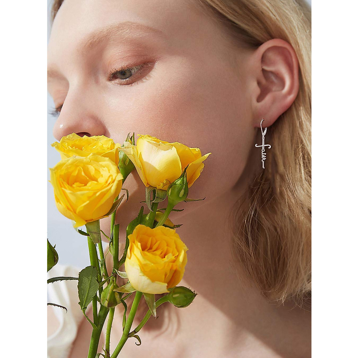 925 Sterling Silver Infinity Love of God Simple Dainty Religious Faith Cross Dangle Fishhook Earrings for Women Christian Easter Jewelry