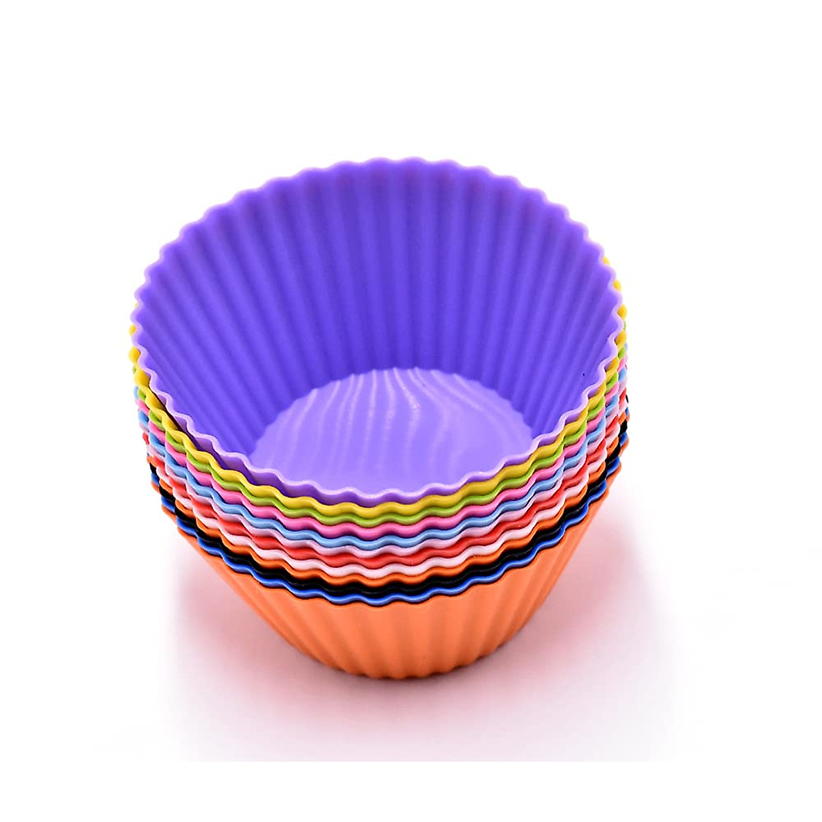 12PCS Silicone Mini Reusable Muffin Baking Cup Small Cupcake Holders Random Color Silicone Cupcake Liners Pastry Dessert Cups Nonstick Liner Molds for Making Muffin Chocolate Bread(Round)