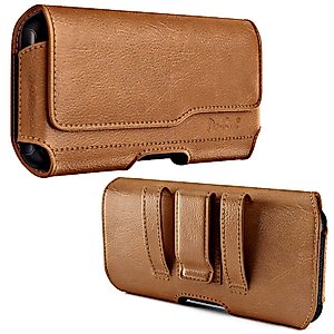 DeBin Case for Large iPhone Plus, Pro Max Cell Phones, Samsung Galaxy S24+ Plus 5G to S10+ Plus Smartphones – Cellphone Belt Holder Clip Holster Carry Pouch Man Women (Fits Phone with Case on) Brown