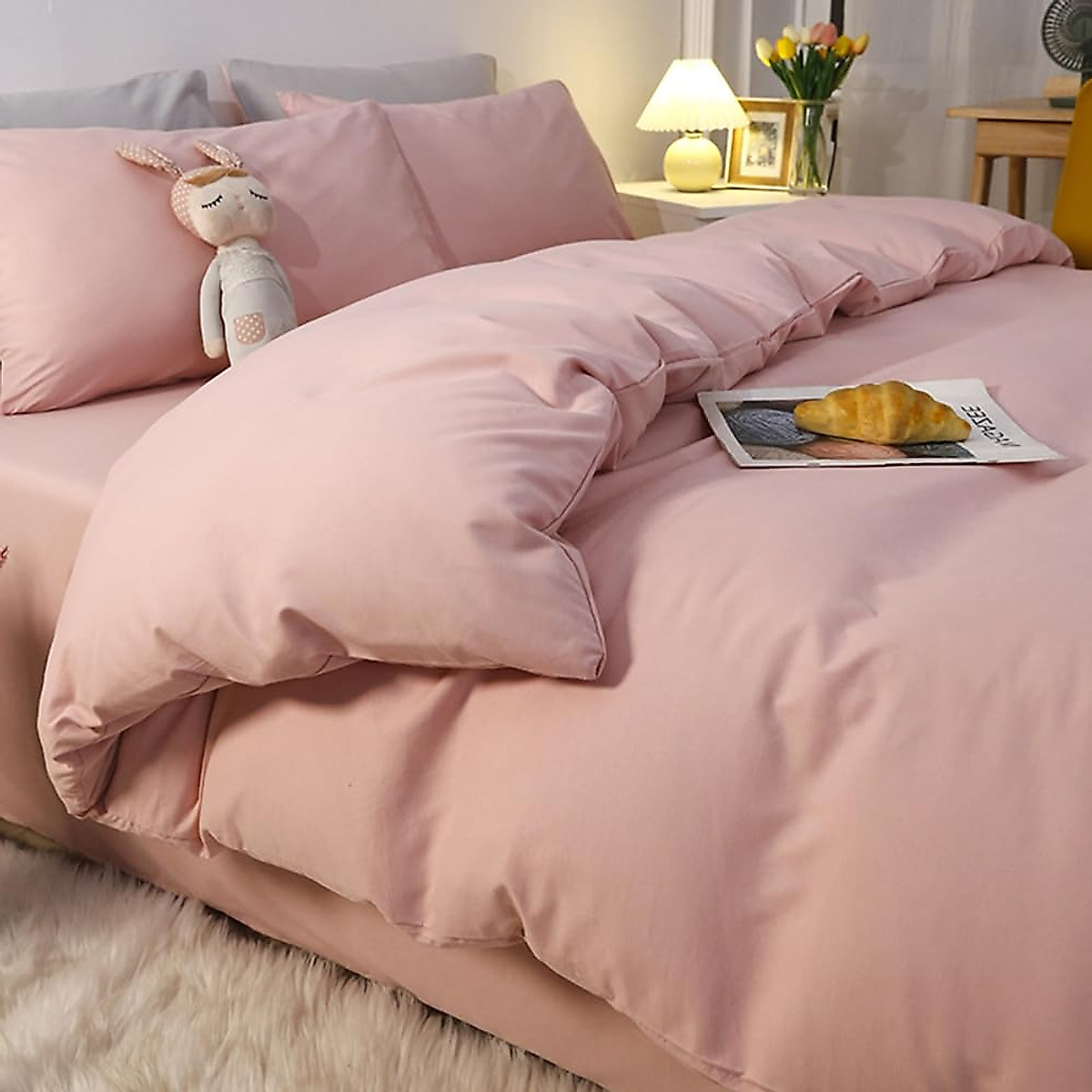 CLOTHKNOW Pink Queen Comforter Set 3Pcs Dusty Rose Bedding Comforter Sets Girls Women Comforter Blush Queen Comforter Muave Queen Size Comforter Sets
