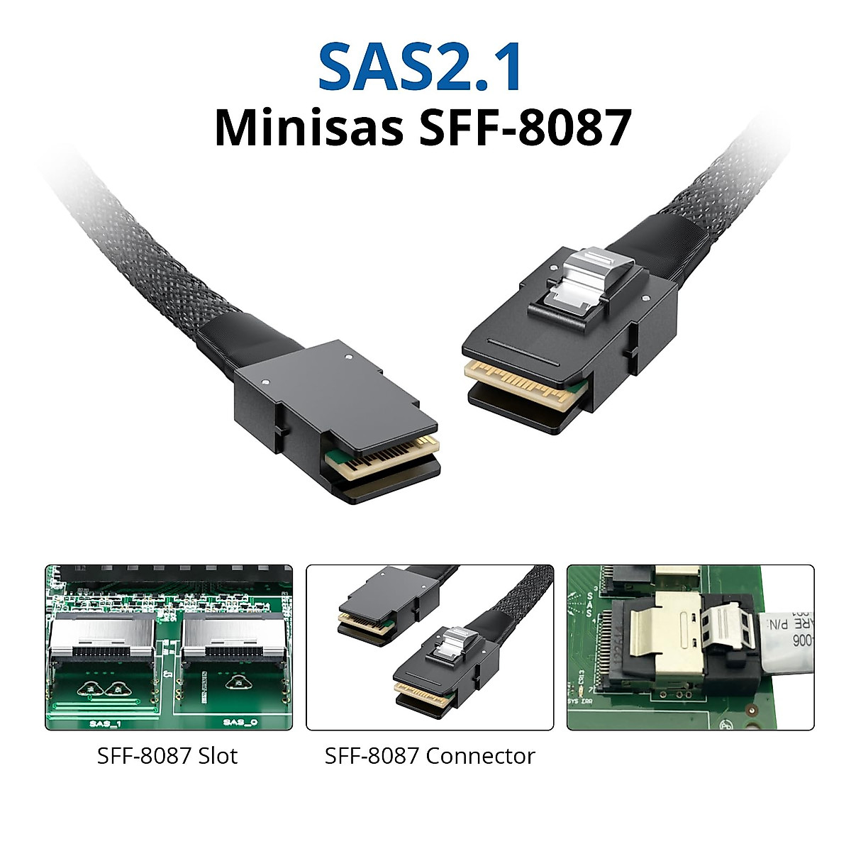 SFF-8087 to SFF-8087 6G Internal Mini SAS Cable, Compatible with PCI Express Controller or RAID, 100-Ohm, 0.5-m(1.6ft), 2 Pack