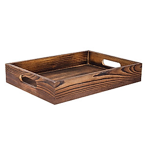 Liry Products Rustic Brown Wood Food Serving Tray Cutout Handles Breakfast in Bed Coffee Wine Rectangular Ottoman Nesting Crate Tabletop Storage Box Desktop Document Holder Party Office Home Kitchen
