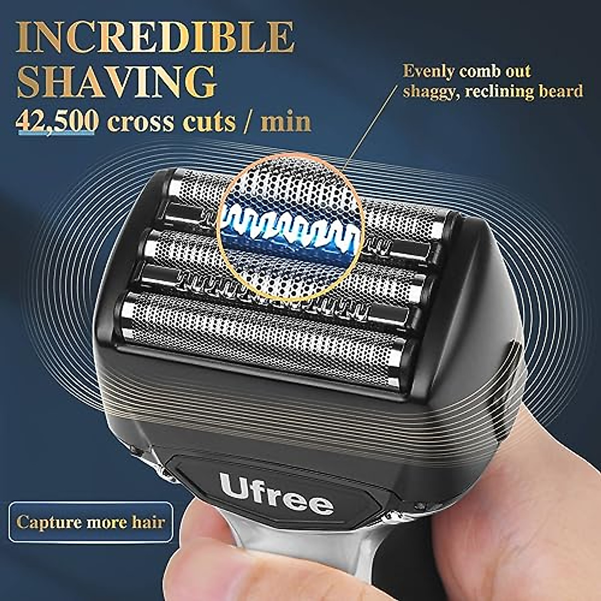 Ufree Electric Razor for Men, Waterproof 5-Blade Foil Shaver, 2 Speeds Electric Shavers for Men Face Shaving Machines with Pop-up Beard Trimmer, Gifts for Men, Rechargeable, Wet & Dry Shave