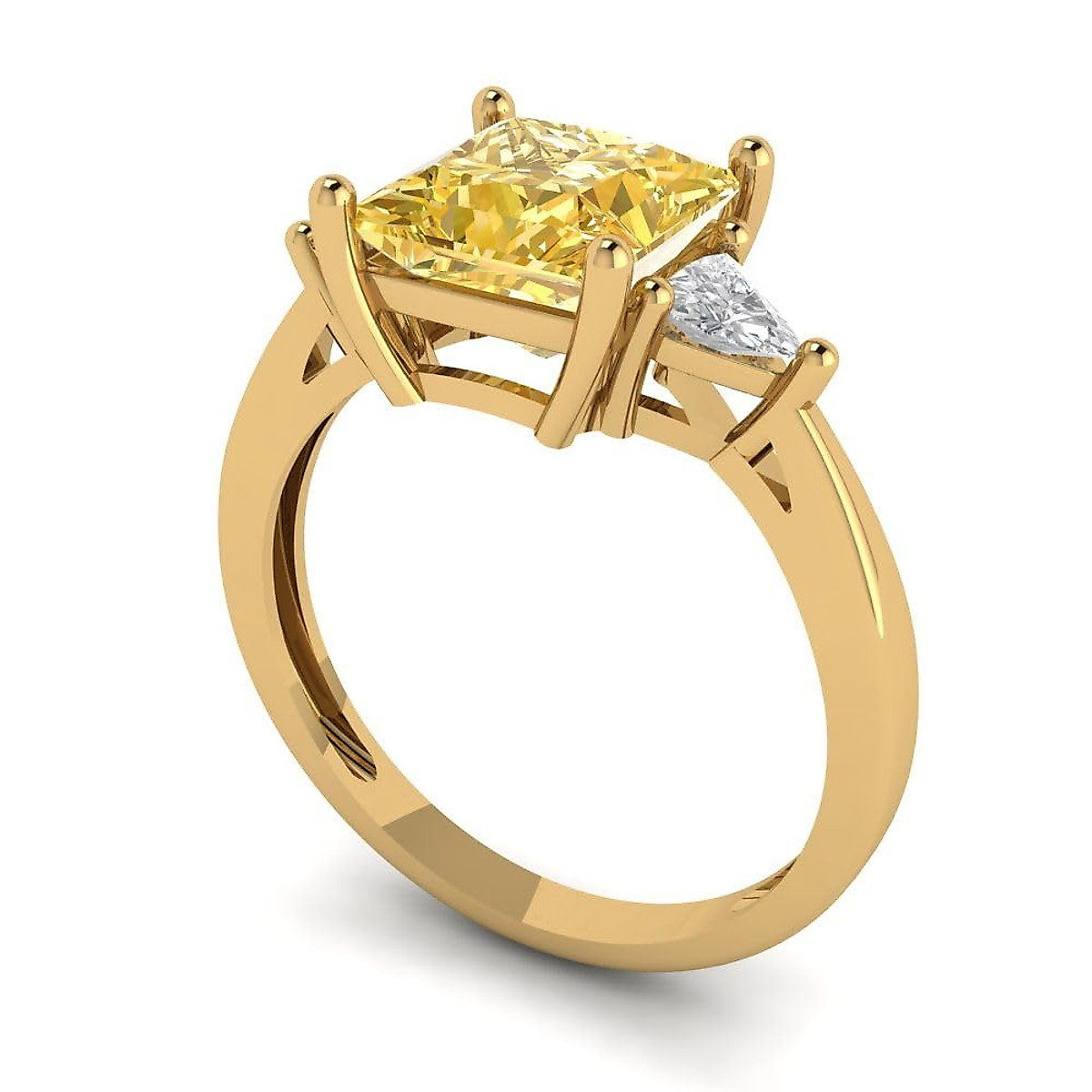 Clara Pucci 2.3ct Princess Trillion cut 3 stone Solitaire Citrine Designer Wedding Bridal art deco Anniversary Ring 14k Yellow Gold 7.75