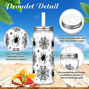 Teenyyou 12 Sets Halloween Cup Gifts 14.2 oz Ghost Pumpkin Plastic Cup Tumblers with Lid Straw and Bow Reusable Coffee Mug Coffee Cup for Halloween Kitchen Party Supplies(Simple Style)