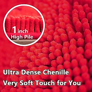 BOANKODU Bathroom Rugs Sets 2 Piece, Extra Soft Chenille Bath Mat Absorbent Bathroom Rug, Bathroom Mat with Sturdy PVC Non-Slip Bottom, Machine Washable Bath Rugs (32x20 Inch + 24x16 Inch, Red)