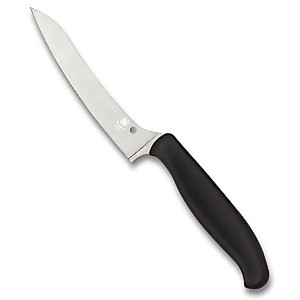 Spyderco Z-Cut Kitchen Knife with 4.4" Pointed Tip CTS BD1N Stainless Steel Blade and Durable Black Polypropylene Handle - PlainEdge - K14PBK
