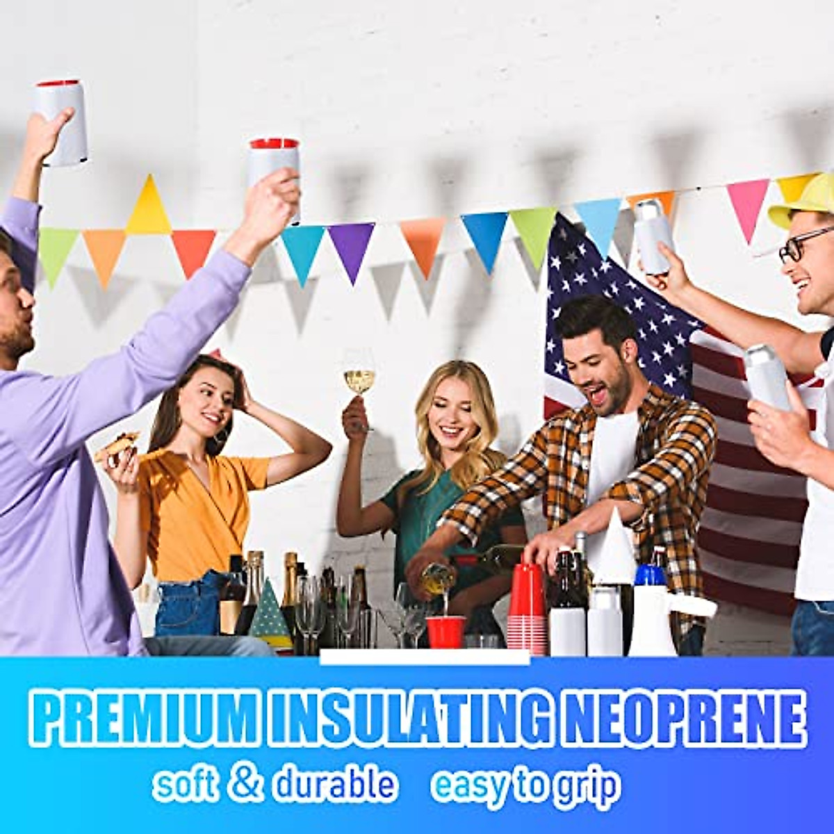 100 Pack White Blank Can Cooler Sleeves Neoprene Insulated Beer Sleeves for Can Cooler Sleeves Personalized Sublimation Sleeves for Soda Drink Water Bottle Birthdays Weddings Bachelorette Party