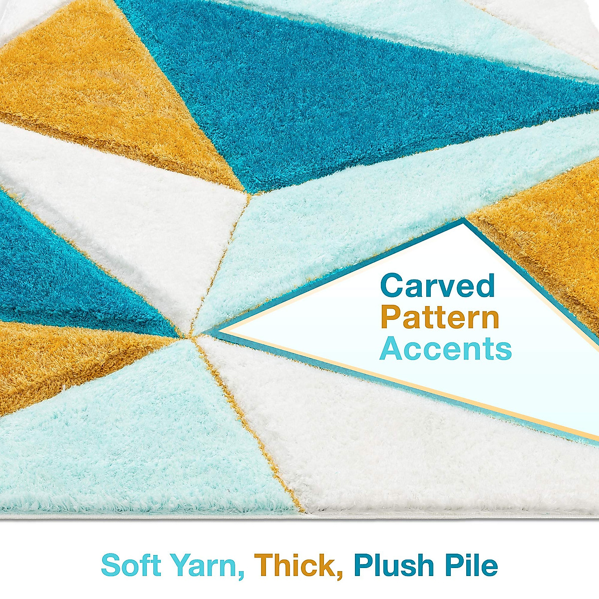 Well Woven Walker Blue Triangle Boxes Thick Soft Plush 3D Textured Shag (5'3" x 7'3") Area Rug