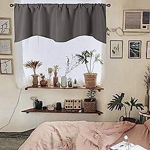 Blackout Room Darkening Valances for Windows Dark Gray Window Treatments Rod Pocket Valance Curtains Thermal Insulated Kitchen Cafe Drapes and Curtains for Bedroom Nursery Living Room, 52 x 18 Inch