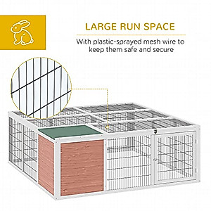 PawHut 64" Wooden Outdoor Rabbit Hutch Playpen Tortoise House Habitat with Run and Enclosed Cover