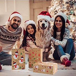 CCINEE Christmas Kraft Gift Bags,Xmas Assorted Paper Bags Bulk with Handles for Party Supplies,Pack of 24