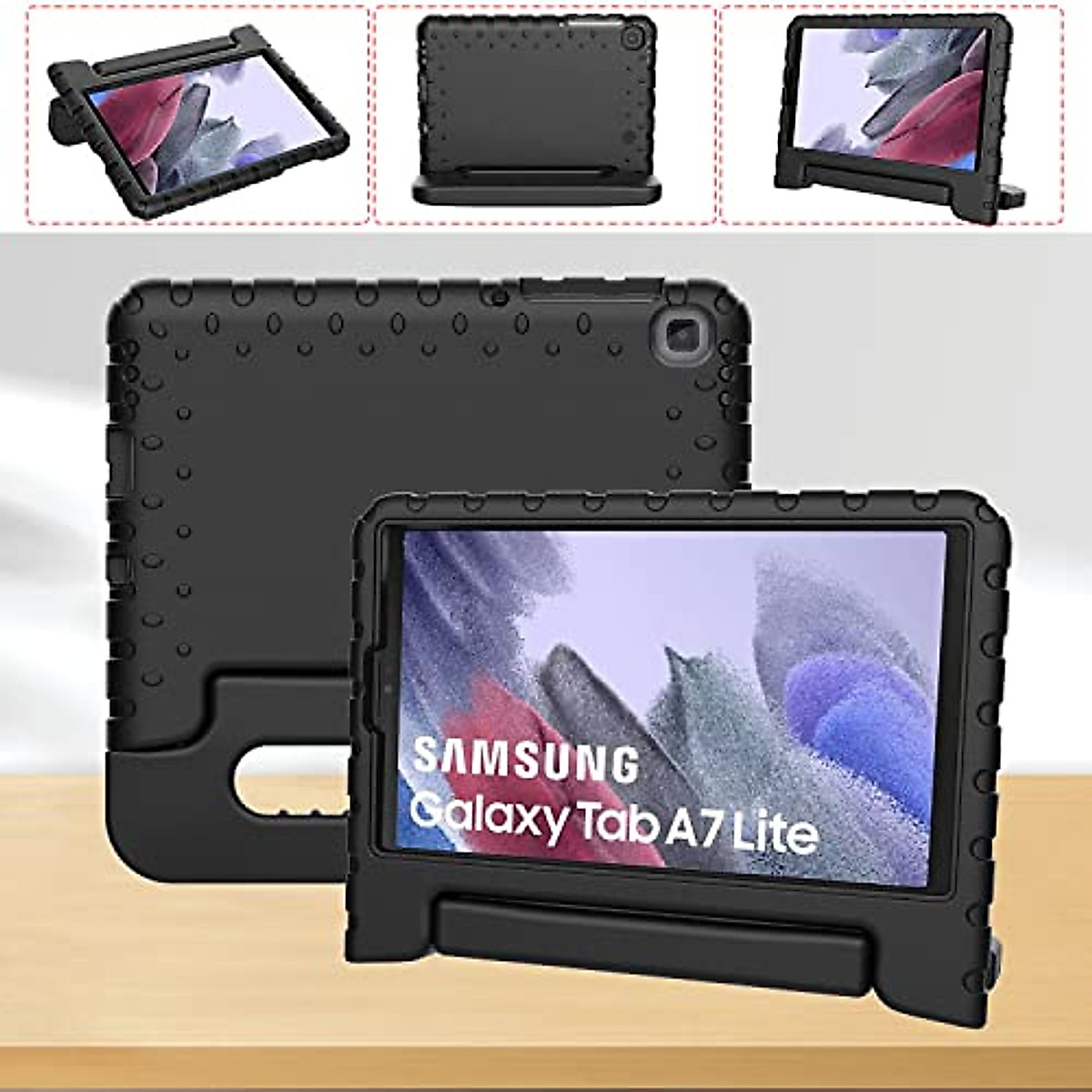 CCambro Kids Case for Samsung Galaxy Tab A7 Lite 8.7" SM-T220/SM-T225/SM-T227 2021 Tablet Kids Friendly Shockproof Case Lightweight Durable Foam Cover with Convenient Foldable Handle Stand, Black