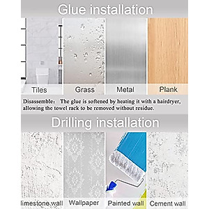 LIVEHITOP 2PCS Towel Rail, Wall Mounted Hand Towel Rack Bar with Rod Hook Aluminum Stainless Steel Matte Black 16.9 Inch for Bathroom Kitchen (Drilling/NO Drilling)