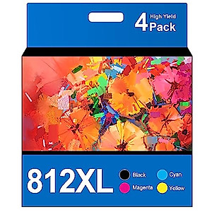 812XL Remanufactured Ink Cartridge Replacement for Epson 812 XL to Use with Workforce Pro WF-7840 WF-7820 EC-C7000 WF-7310 Printer (1 Black/1 Cyan/1 Magenta/1 Yellow,4 Pack)