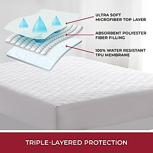 Mellanni Waterproof Mattress Pad - 21" Deep Pocket - Highly Absorbent, 100% Waterproof Mattress Protector Full Size - Soft & Waterproof Mattress Cover - Breathable Mattress Pad (Full, 21" Deep)