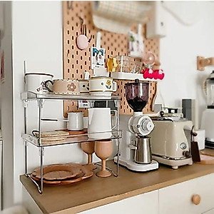 Stackable Cabinet Organizers and Storage, 2 Packs Storage Shelf Organizer Stand Racks, Stackable Shelves for Cabinets & Countertop,cupboard kitchen organization bathroom cosmetics organizer (2 PACK)