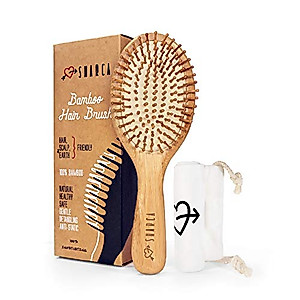 SHARCA Premium Wooden Bamboo Hair Brush with Ball Tipped Bristles from Natural Wood. Organic, Biodegradable, No plastic