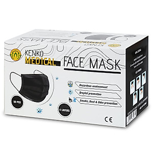 Kenko 4-ply MEDICAL, Level 2 ASTM F2100-19 passe Safety Face Mask (50, Black) Medical Fashionable 4-ply Disposable Safety Breathable White Elastic Ear Loops 4D Protection Mask (WHITE,20)