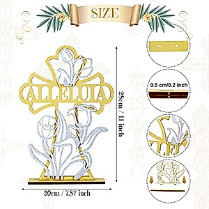 2 Pcs Easter Decorations Jesus Cross Sign Table Centerpieces Gold He Is Risen Cross Wood Tabletop 11in Alleluia Flower Christians Table Set Decor for Easter Tabletop Home Indoor Outdoor Spring Decor