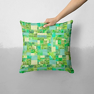 iiRov Green Watercolor Patchwork - Custom Decorative Home Decor Indoor or Outdoor Throw Pillow Cover Plus Cushion Set for Sofa, Bed or Couch (Pillow CASE Cover Plus Cushion)