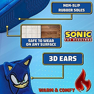 Sonic The Hedgehog Boys Slippers - Warm 3D Kids Slippers Size 10-3 Non-Slip House Shoes - Sonic Gifts for Boys (Blue Bootie, 1)