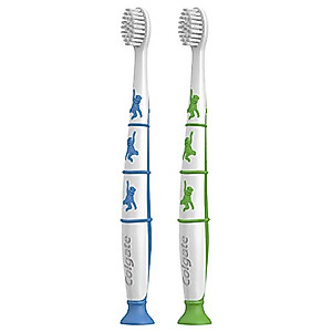 Colgate Zero Kids Toothbrush with Extra Soft Bristles and Suction Cup Holder, BPA Free - 2 Count