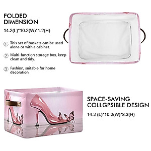 Burbuja Pink High Heel Shoes Butterfly Storage Basket - 2 Pack Collapsible Storage Bins Large Closet Organizer Fabric Baskets for Clothes, Home, Office, Shelves